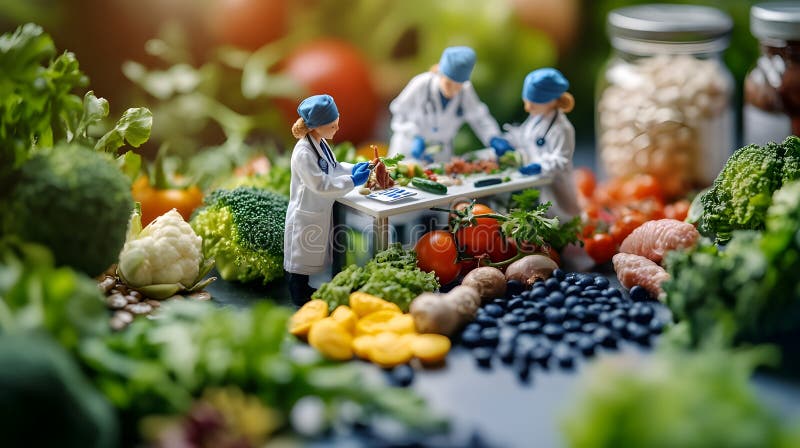 Miniature Doctors Conducting Food Analysis in a Healthy Environment Stock Illustration ...