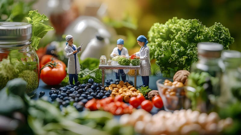 Miniature Doctors Conducting Food Analysis in a Healthy Environment Stock Illustration ...