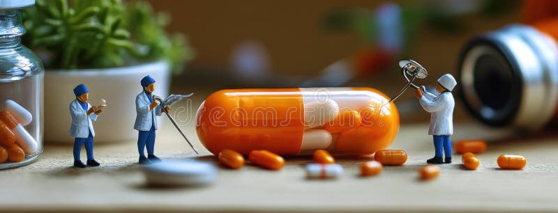 Tiny Doctors Examine Giant Vitamin C with Medical Tools Stock ...