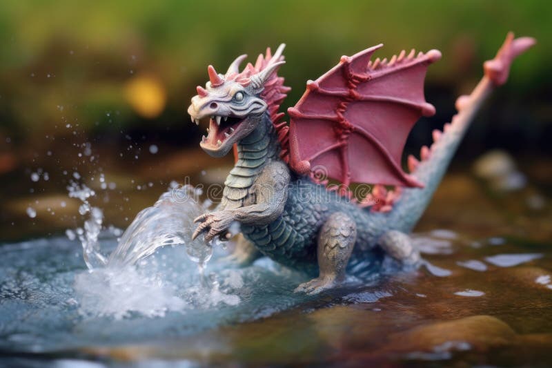 Miniature Dragon Splashing in a Shallow Pond, Having Fun Stock Image ...