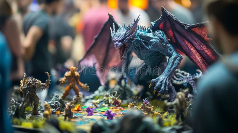 A Miniature Dragon Towering Over a Tabletop Game Stock Illustration ...