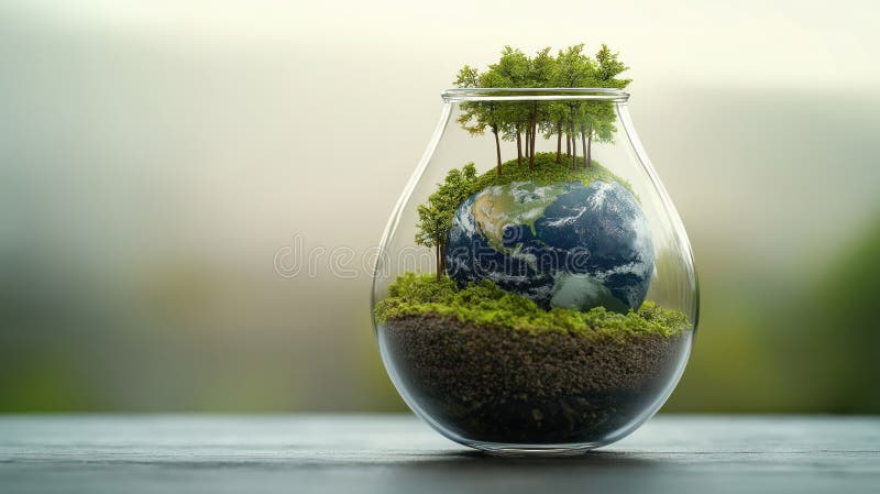 Miniature Earth Inside Glass Flask. Miniature Ecosystem with Plants ...