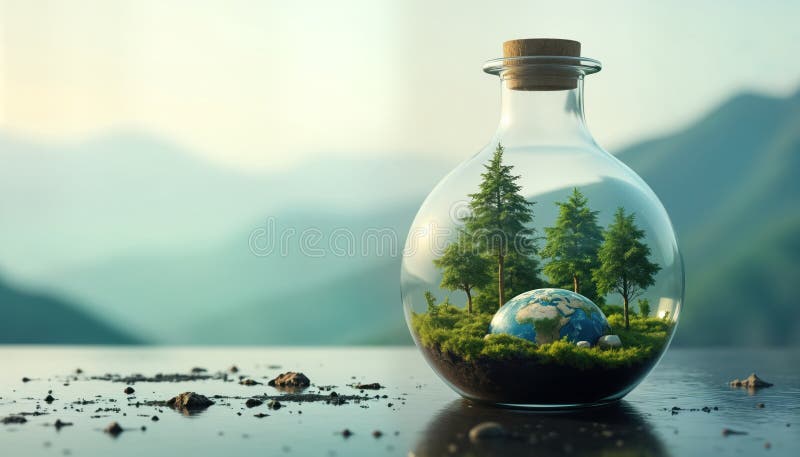 Miniature Eco-system Inside Glass Flask Nature Conservation. Tiny Trees ...