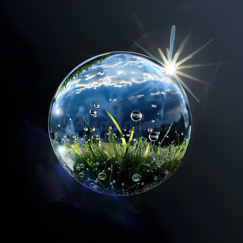 Miniature Ecosystem in a Glass Sphere Stock Illustration - Illustration ...