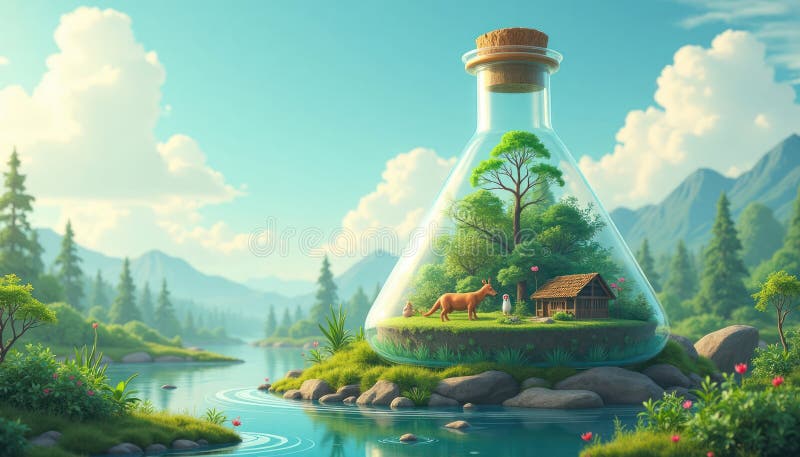 Miniature Ecosystem Inside Flask. Tiny Versions Earth Biodiversity ...