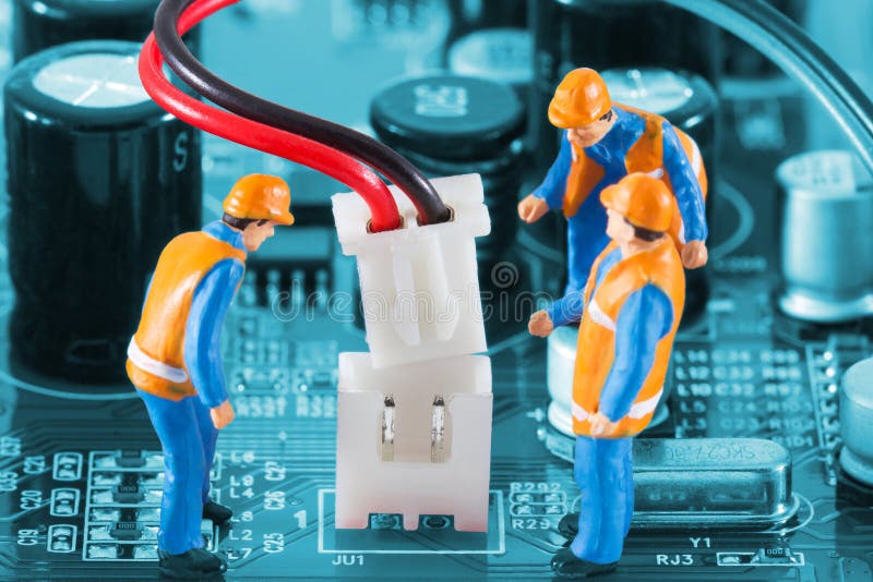 Miniature Engineers Fixing Wire Connector Stock Image - Image of macro ...