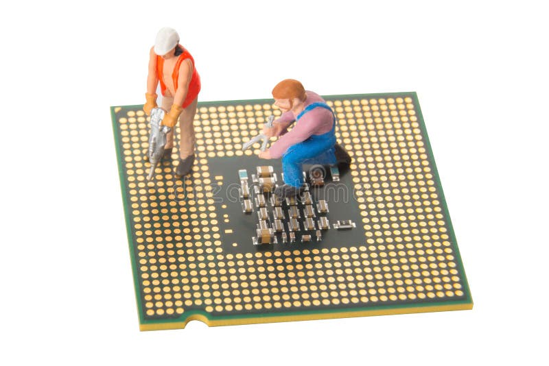 Miniature Engineers or Technician Workers Repairing CPU Isolated on ...