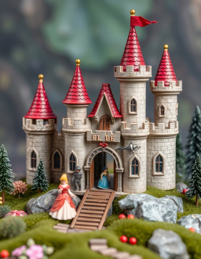 A Miniature Fairytale Castle with Tiny Princesses and Knights Stock ...