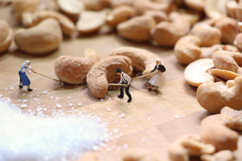 Miniature Farmers Preparing Nuts Stock Image - Image of salted, wood ...
