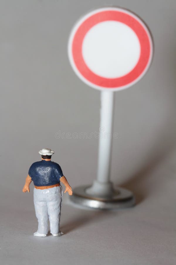 Miniature of a Fat Man in Front of a No-access Signal Stock Photo ...
