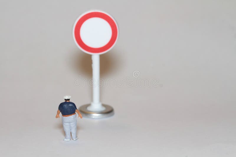 Miniature of a Fat Man in Front of a No-access Signal Stock Photo ...