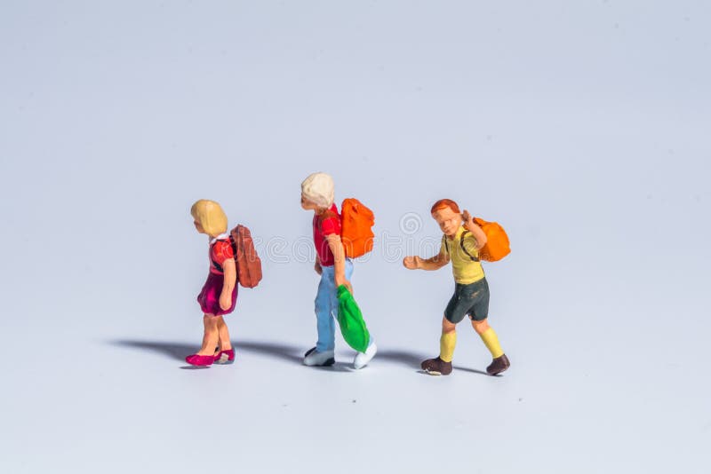 Miniature Figure Concept of Childrens Go To School Stock Photo - Image ...