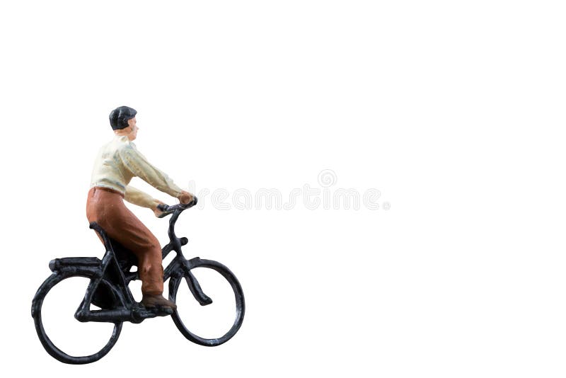 Miniature Figure Ride Bicycle Isolated on White Background Stock Photo ...