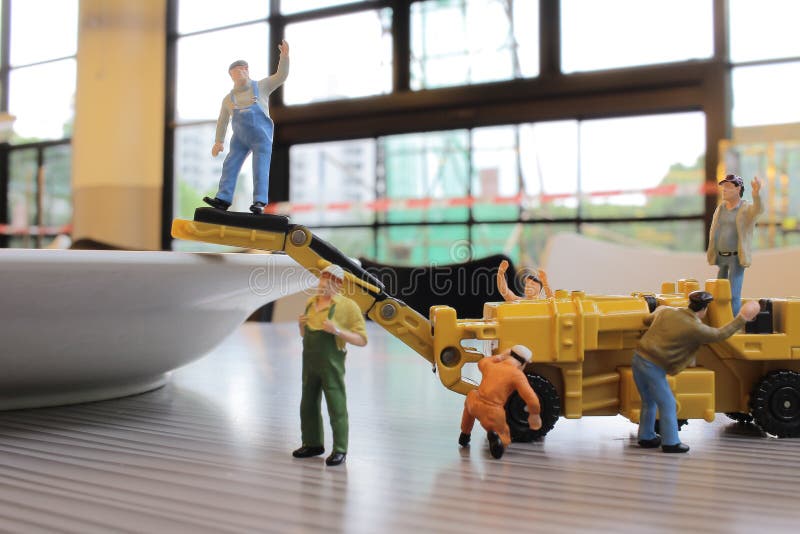 Miniature Figure Working on Empty Dish Stock Photo - Image of dishes ...