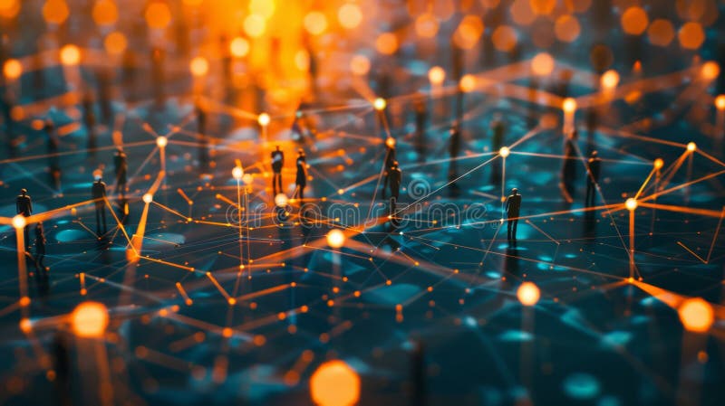 Miniature Figures Connected by a Glowing Network Stock Image - Image of ...