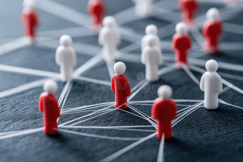 Miniature Figures Connected by Threads Show Communication, Work ...