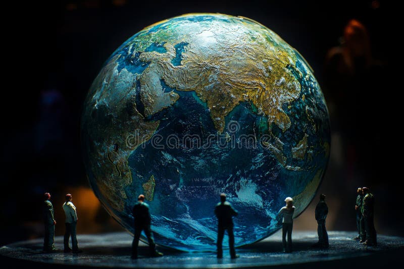 Miniature Figures Explore a Colorful Globe Representing Earth S ...