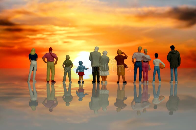 Miniature Figures. a Group of People of Different Ages Watch a ...