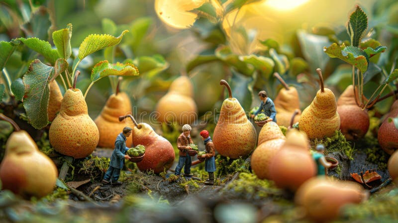 Harvesting Miniature Pears in an Autumnal Orchard Stock Illustration ...