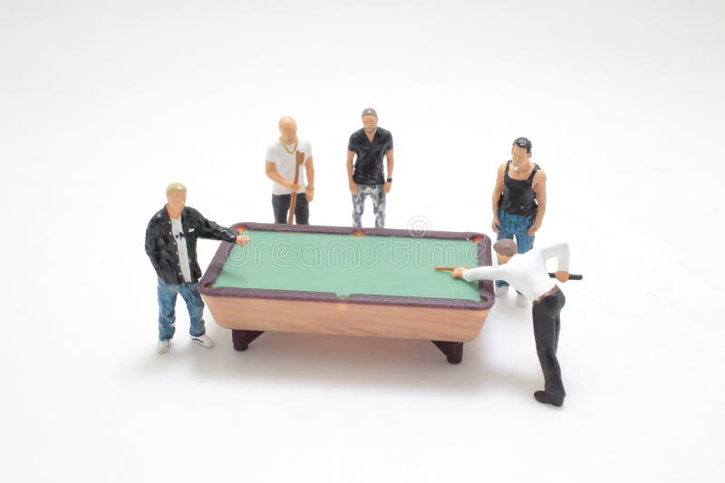 Miniature Figures Playing Pool on Table in White Background Stock Image ...