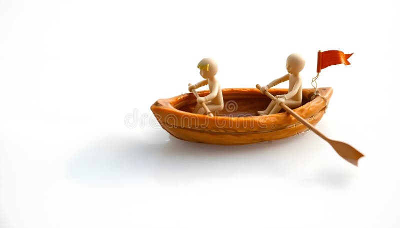 Miniature Figures Rowing a Nutshell Boat on a White Background: a ...