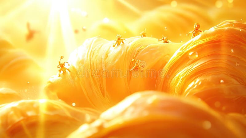 Miniature Figures Surfing Croissant Wave, Sunlit Bakery Stock Image ...