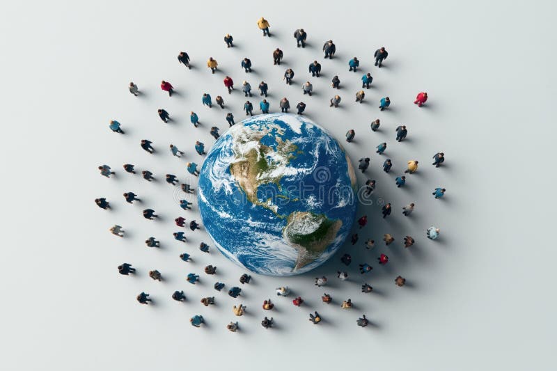 Miniature Figures Surround Globe. Global Unity, Interconnectedness ...