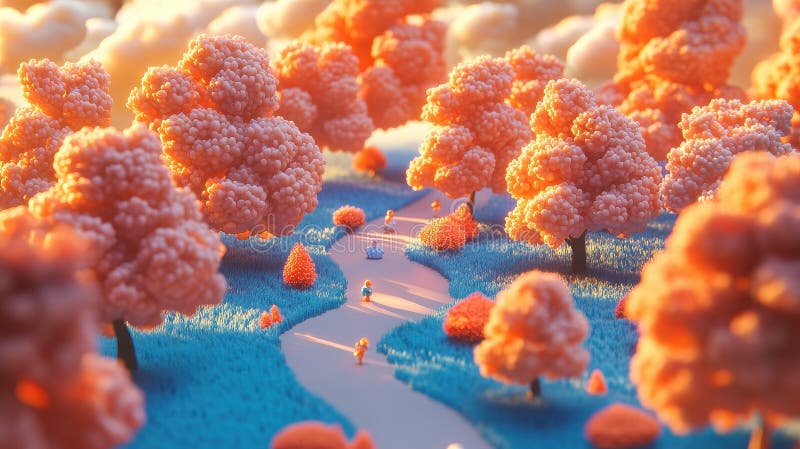 Miniature Figures Walk Path among Peach Trees Stock Image - Image of ...