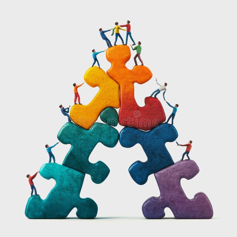 Creative Team Building Concept with Colorful Puzzles and Miniature ...