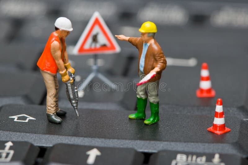 Miniature Figures Working on a Computer Keyboard. Stock Image - Image ...