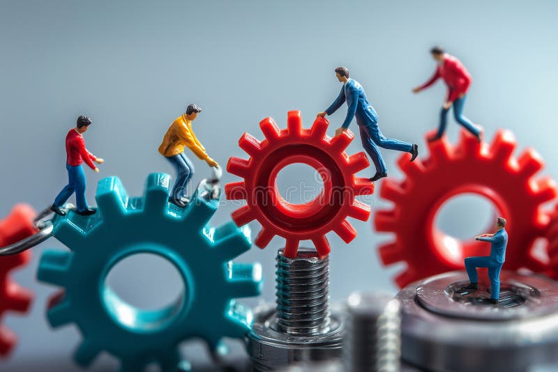 Miniature Figures Working on Gears Stock Illustration - Illustration of ...