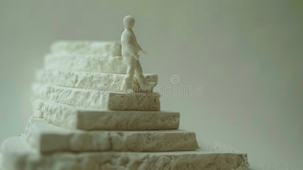 Miniature Figurine Climbing Stone Steps Representing Progress and ...