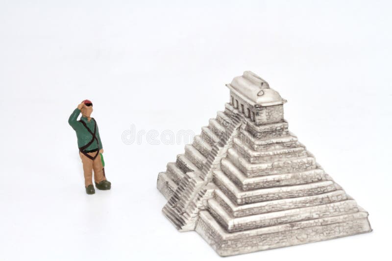 Miniature Figurine of an Hiker in Front of a Maya Pyramid Stock Image ...