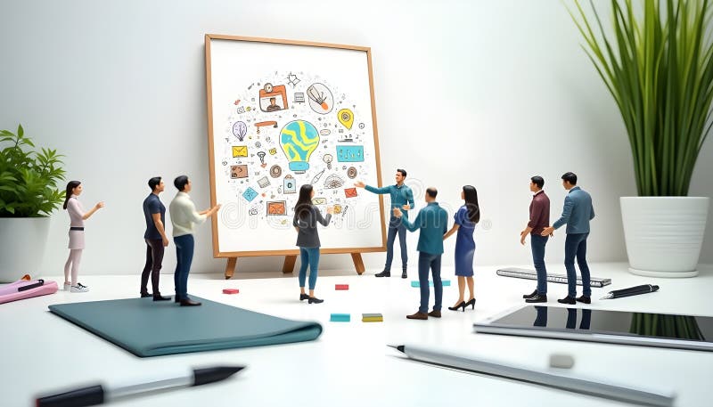 Creative Minds at Work: Miniature Brainstorming Session Stock ...