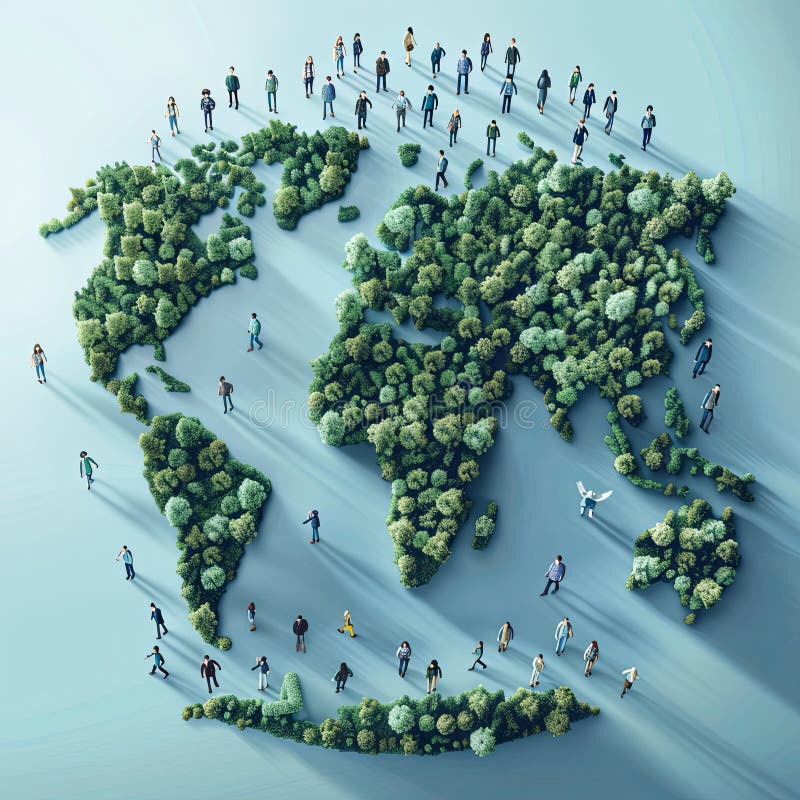 Miniature Figurines of People Around the Continents Made of Greenery ...