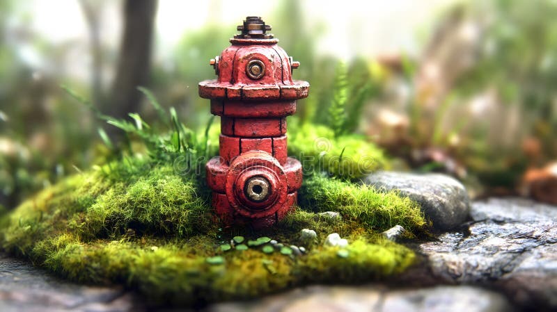 Miniature Fire Hydrant in Mossy Forest Scene Royalty Free Image Stock ...