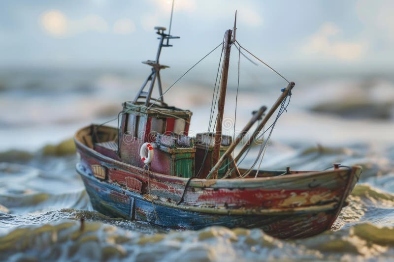 Miniature Fishing Boat is Sailing on Water Stock Image - Image of ...