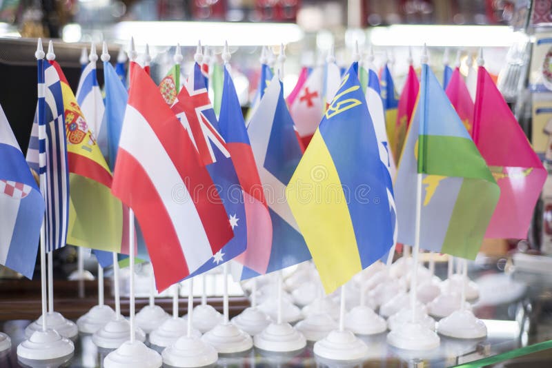 Miniature Flags of Different Countries. Close-up Stock Photo - Image of ...