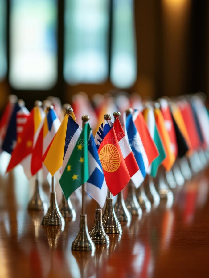 Miniature Flags of Various Countries Arranged Symmetrically on a ...
