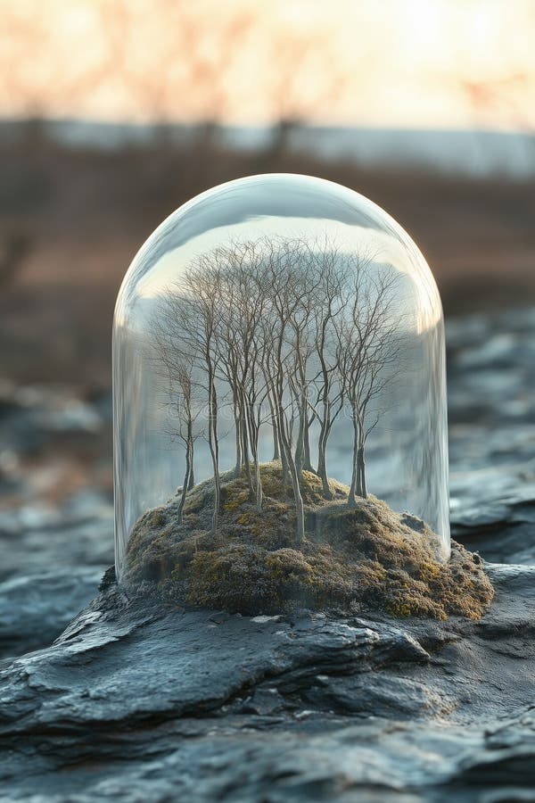 Miniature Forest in a Glass Dome Under Soft Light Stock Image - Image ...