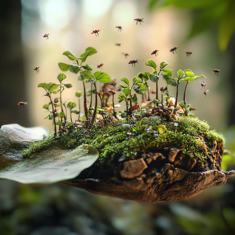 A Miniature Forest Growing on the Edge of a Leaf, with Tiny Creatures ...