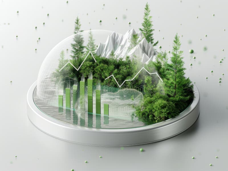 A Miniature Forest Scene Encased in a Glass Dome, with Stylized Green ...