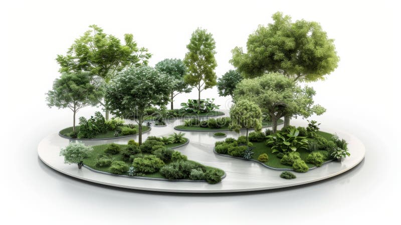 A Miniature Forest Scene with Lush Green Trees and Shrubs on a White ...