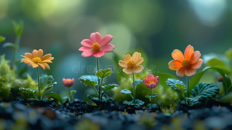 Miniature Garden Where Flowers Bloom Stock Image - Image of marigold ...