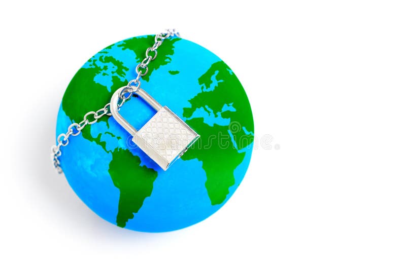 Globe Secured with a Chained Padlock on White Stock Image - Image of ...