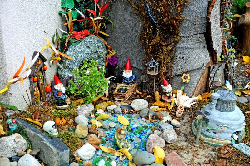 Miniature Gnome Village and Gnomes Stock Photo - Image of peaceful ...