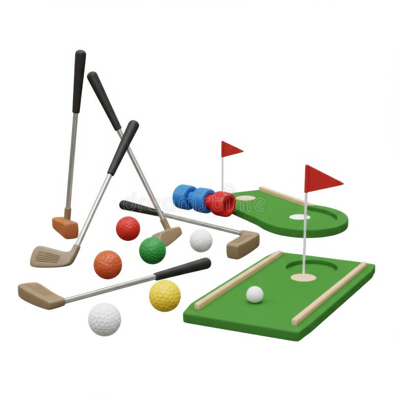 Miniature Golf Set with Colorful Putters and Balls Stock Illustration ...