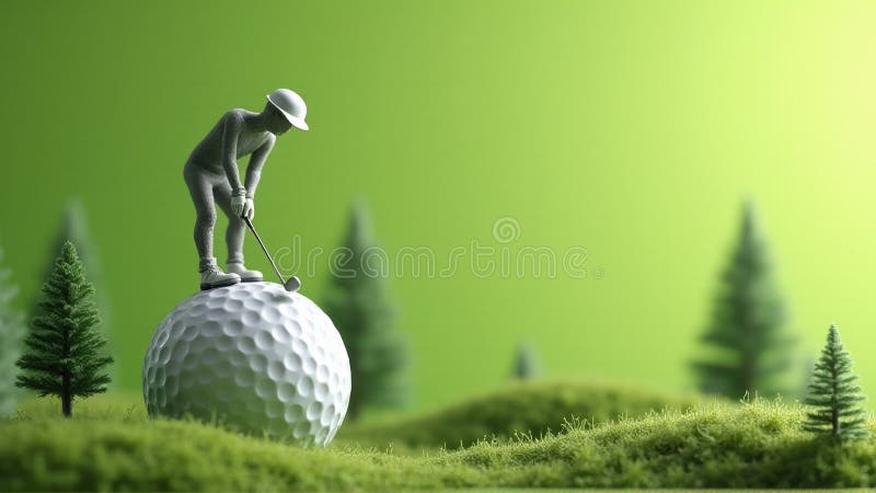 Miniature Golfer on a Giant Golf Ball. Stock Illustration ...
