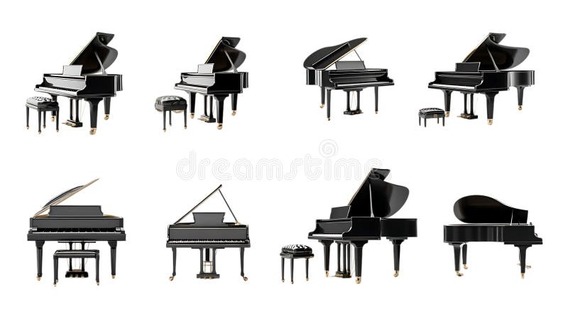 Miniature Grand Pianos on Transparent Background Stock Illustration ...