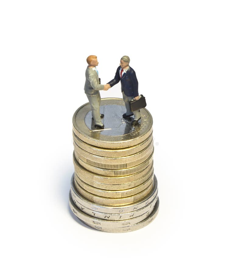 Miniature Handshake Euro Coin Tower Stock Image - Image of greeting ...